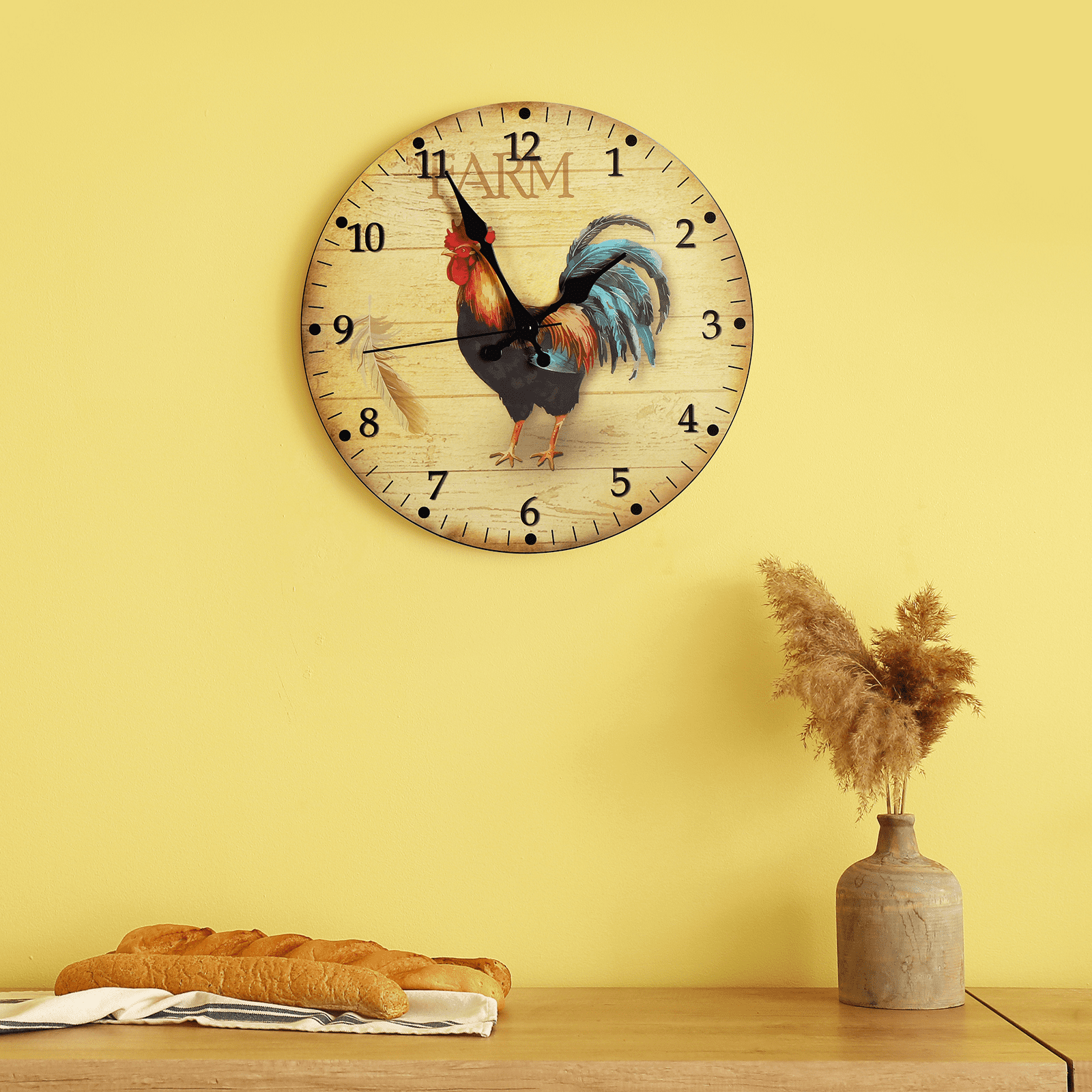 12-Inch Farmhouse Rooster Wall Clock – Silent Frameless Battery ...