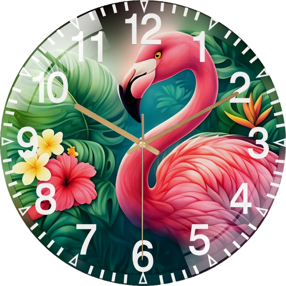 12 Inch Flamingo- Glass Wall Clock for Welcome Tropical Door Hanger ...