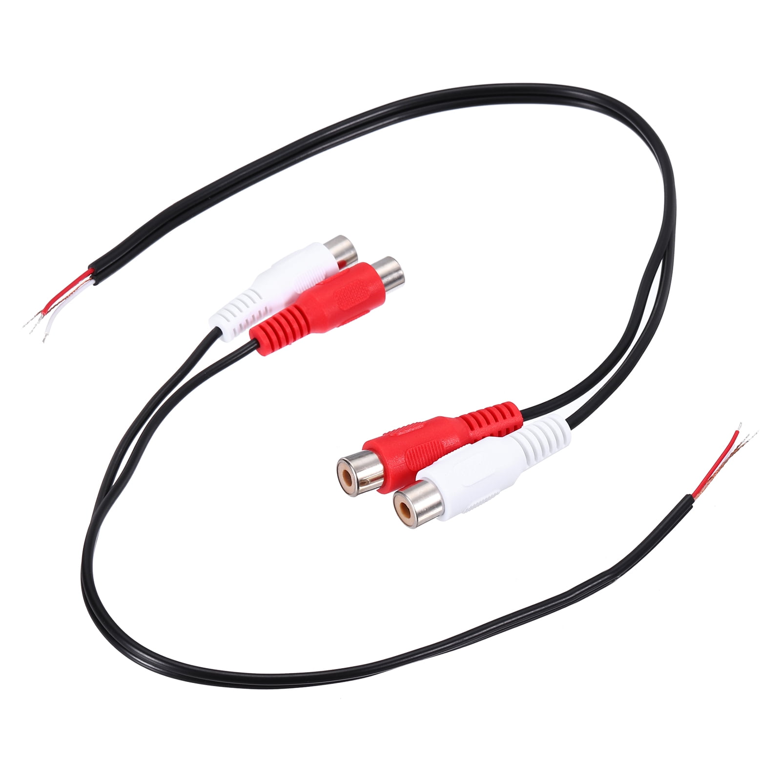 12 Inch Flat Red/White RCA 2-Female Plug Jack Connector Adapter to Bare ...