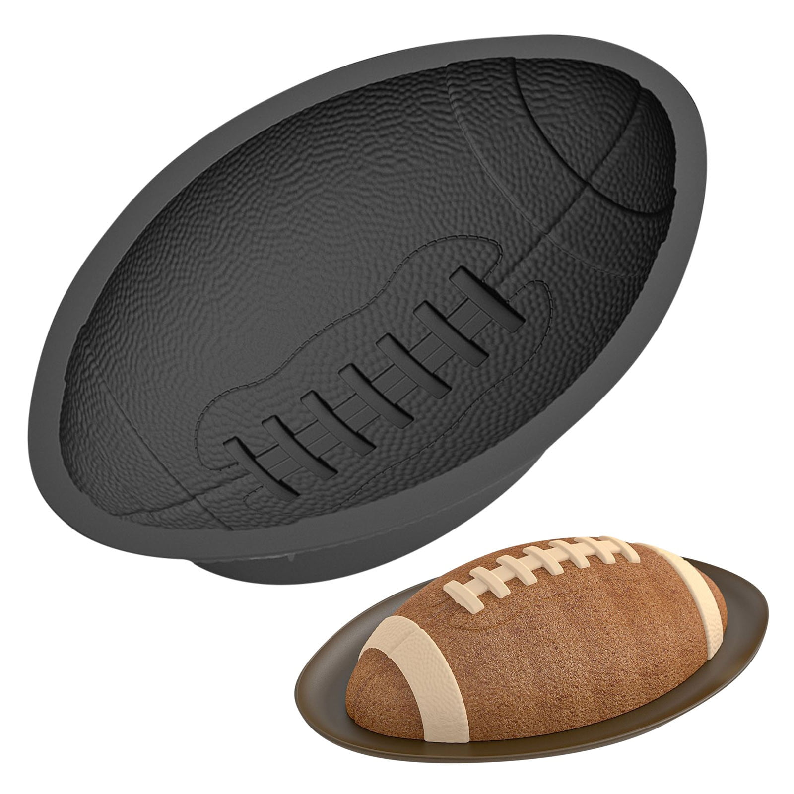 12 Inch Football Cake Pan, Nonstick 3D Football Shaped Silicone Mold ...