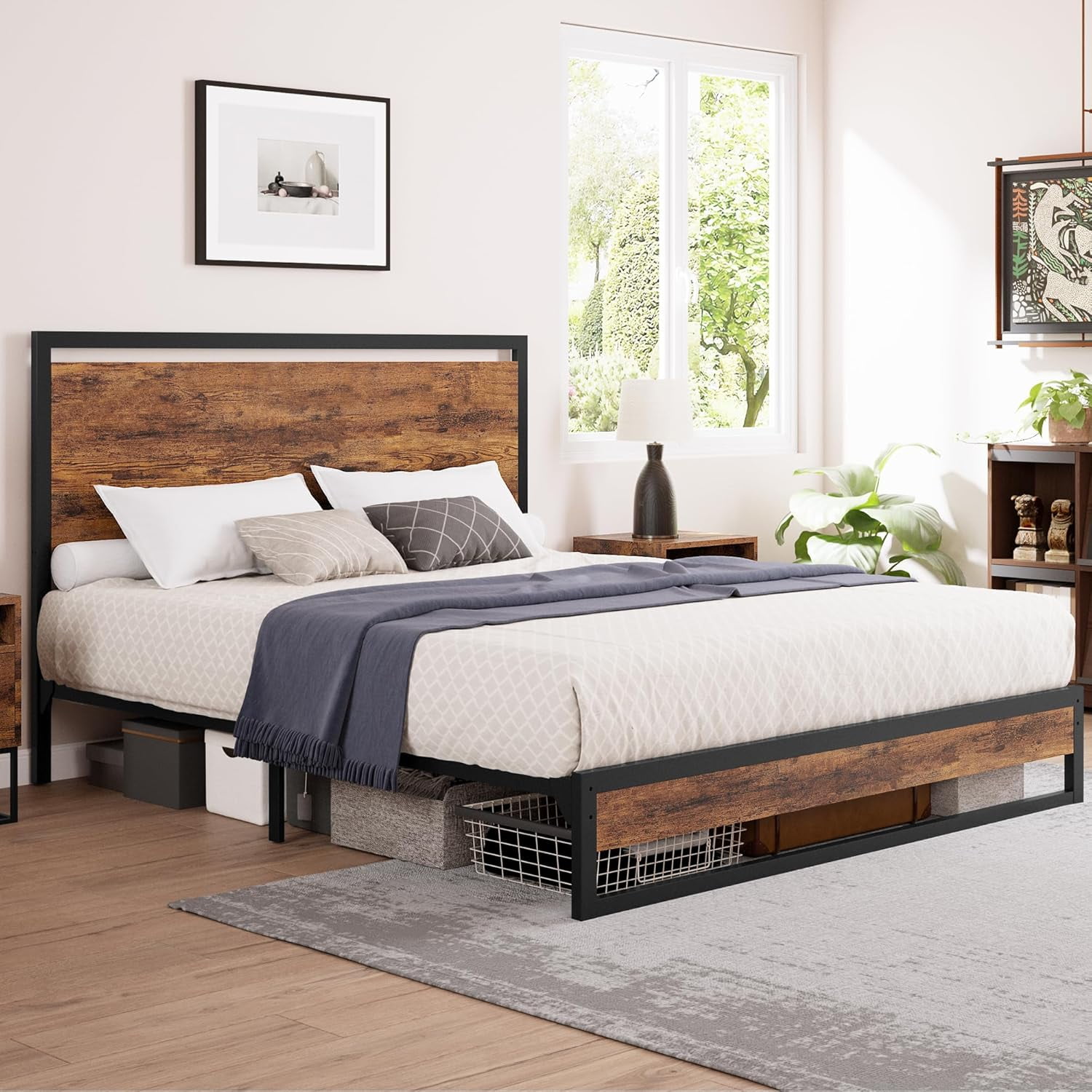 12 Inch Full Metal Platform Bed Frame with Wooden Headboard and ...
