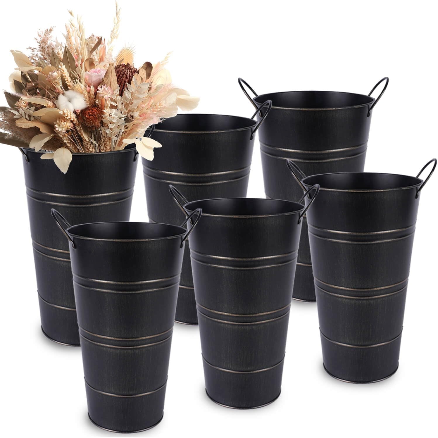 12 Inch Galvanized Metal Vases for Flowers - 6 Pcs Farmhouse Decorative ...