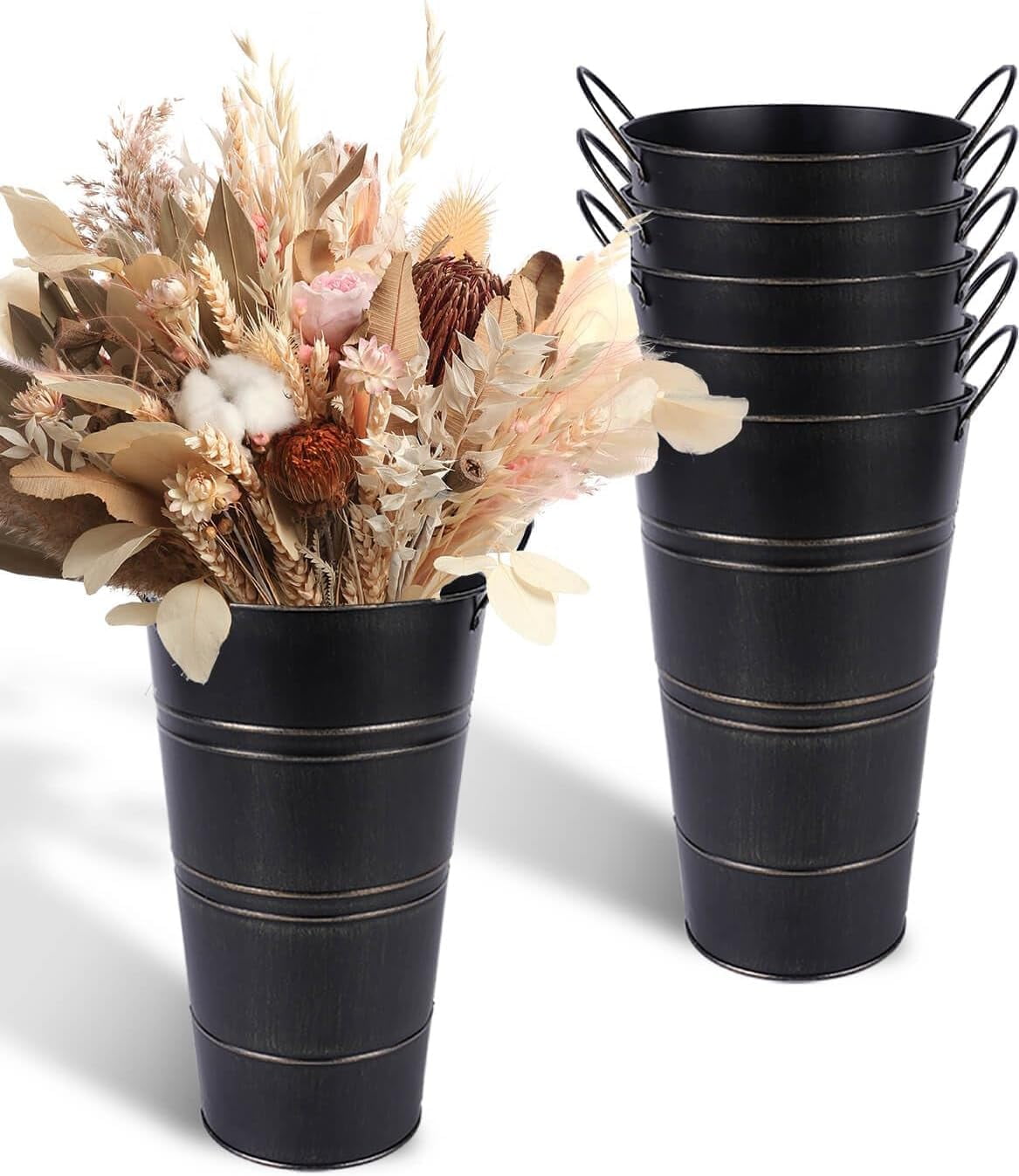 12 Inch Galvanized Metal Vases for Flowers - 6 Pcs Farmhouse Decorative ...