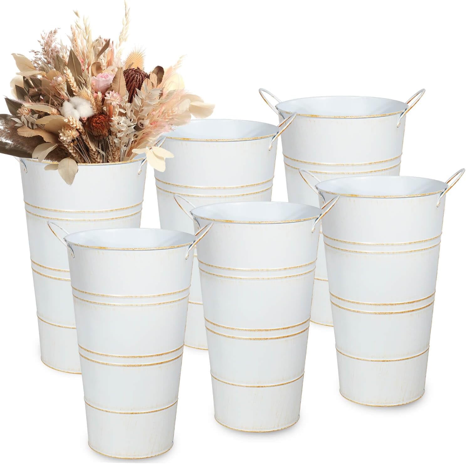 12 Inch Galvanized Metal Vases for Flowers - 6 Pcs Farmhouse Decorative ...