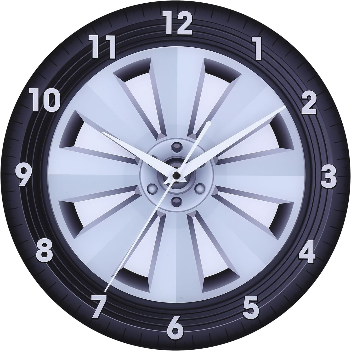 12 Inch Garage Wall Clocks with Car Wheel Dial, Silent Clock Movement ...