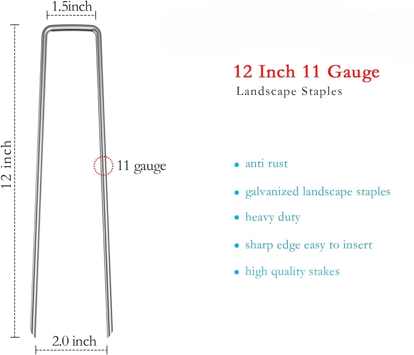 12 Inch Garden Staples, Galvanized Steel Landscape Stakes 20/50/100/200 ...