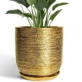 12 Inch Gold Ceramic Planter with Drainage Hole – Extra Large Round ...