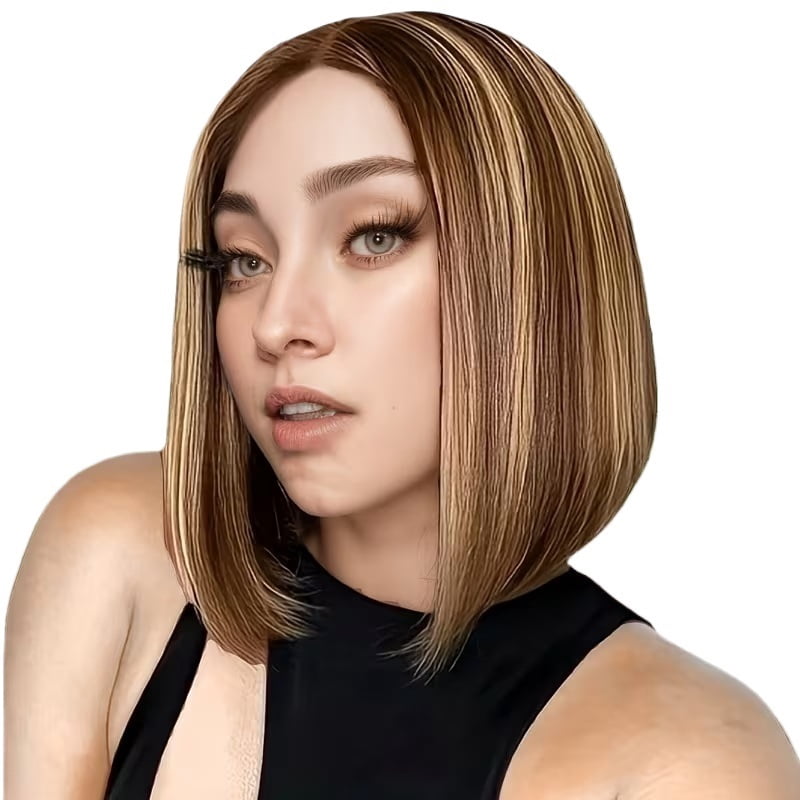 12-Inch Gradient Yellow Women's Hair Wigs - Center-Parted Design for ...