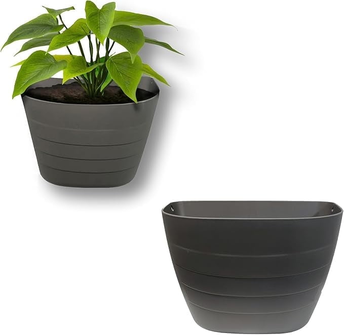 12 Inch Gray Wall Planter, Self-Watering Concrete Hanging Planter for ...