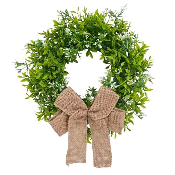 12 Inch Green Artificial Boxwood Wreath With Jute Bow, Spring Door ...