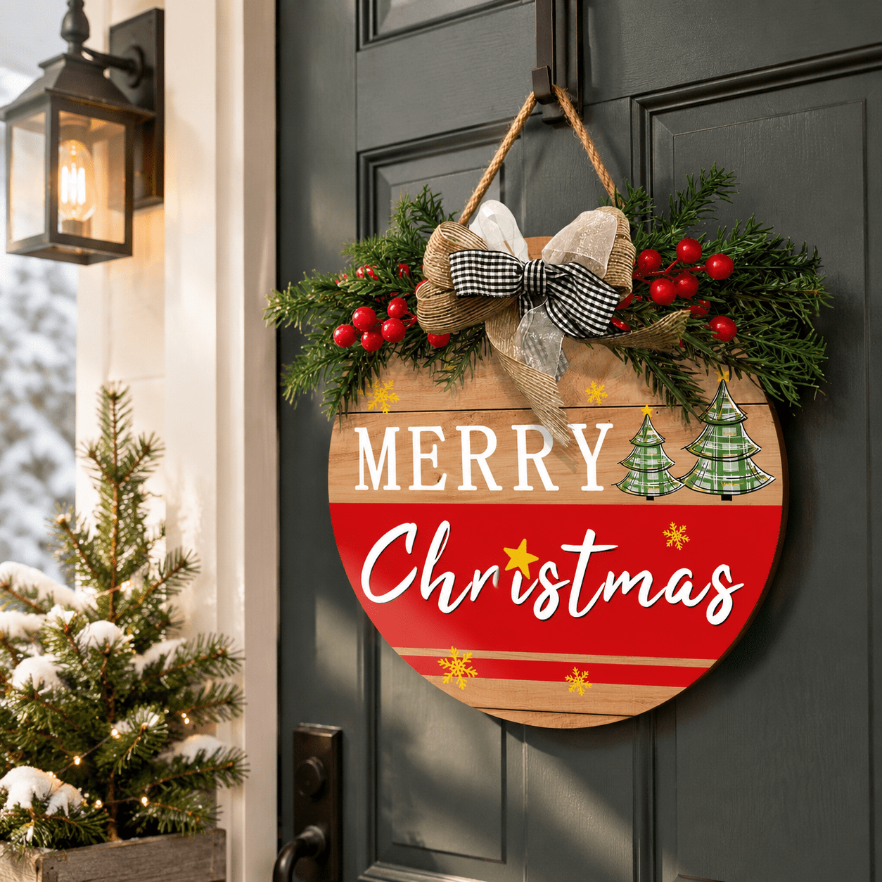 12 Inch Green Christmas Tree Themed Wooden Door Wreath Hanger - Walmart.com