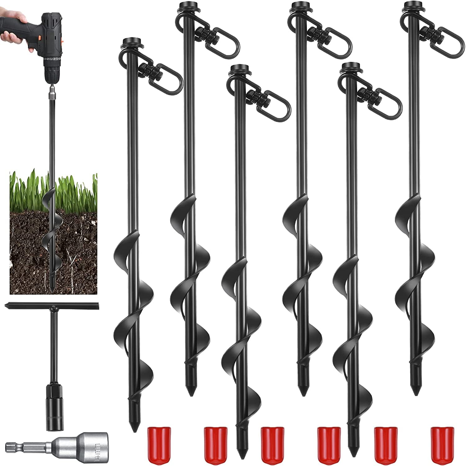 12 Inch Ground Anchors Screw in Tent Stakes Heavy Duty Trampoline ...