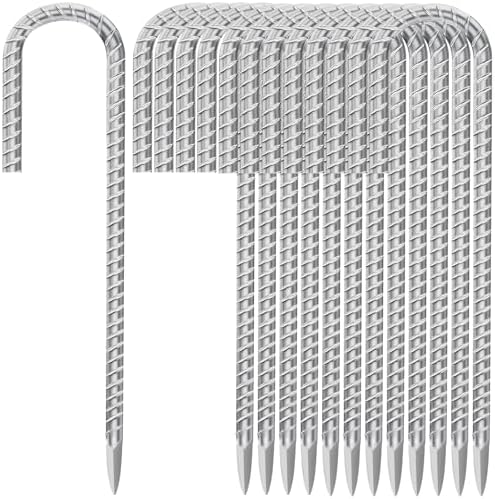 12 Inch Ground Stakes Heavy Duty J Hook 30-Pack Metal Spikes Galvanized ...