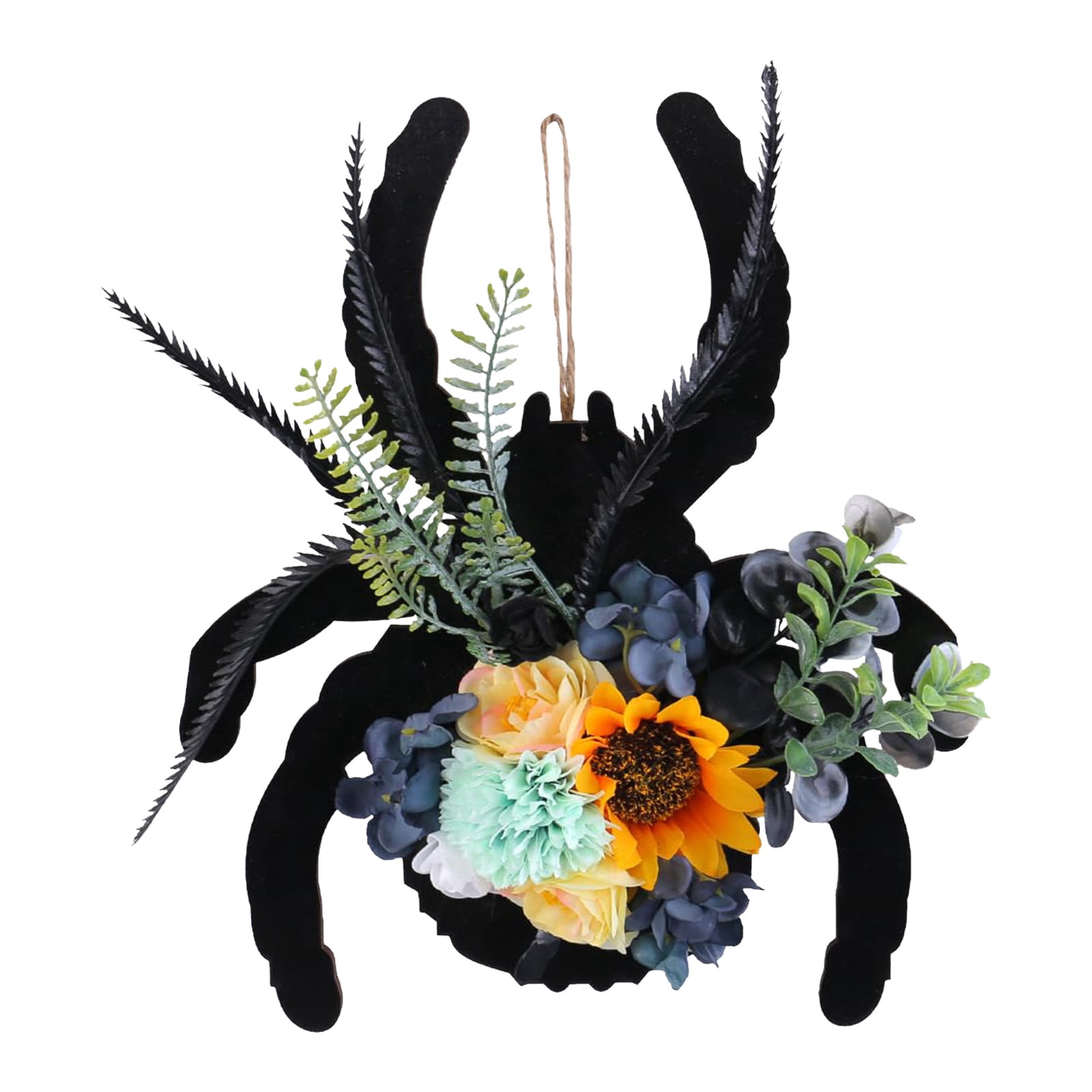 12 Inch Halloween Spider Wreath with Sunflower Rose Artificial Black ...