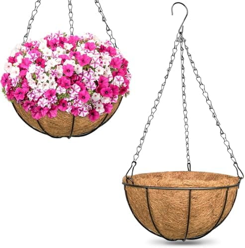 12 Inch Hanging Baskets for Plants, 2 Pack Metal Round Hanging Planter ...