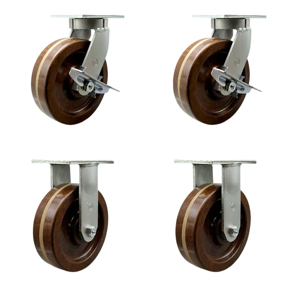 12 Inch Heavy Duty High Temp Phenolic Caster Set 2 Swivel Lock and ...
