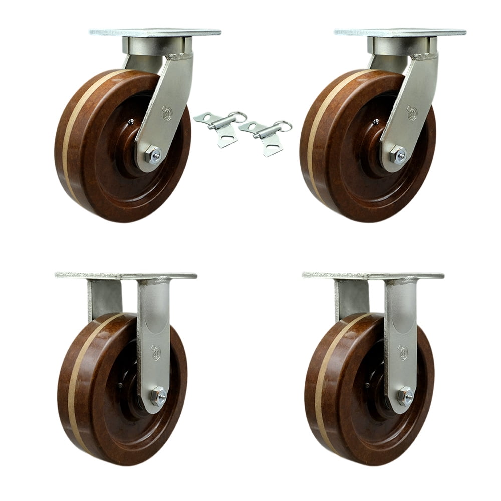 12 Inch Heavy Duty High Temp Phenolic Swivel Caster Set 2 Swivel Locks ...