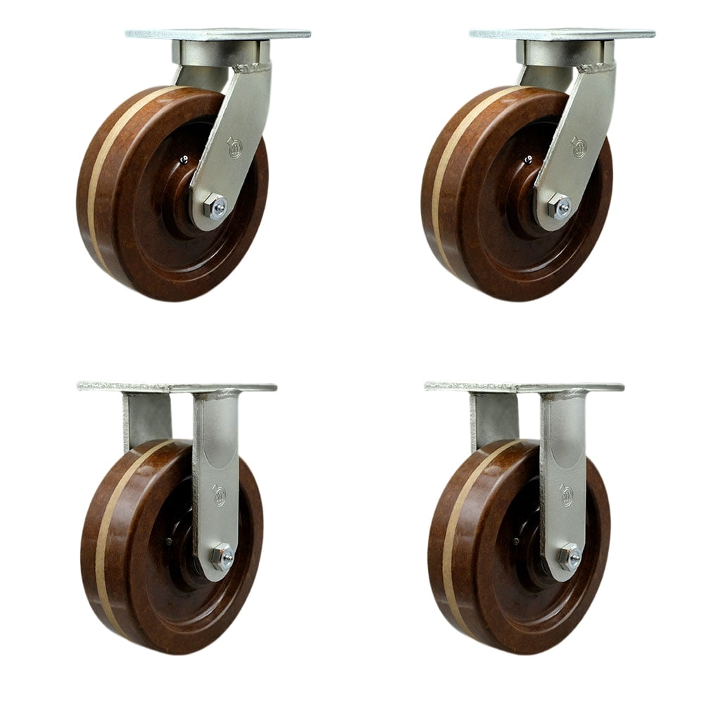12 Inch Heavy Duty High Temp Phenolic Wheel Caster Set 2 Swivel 2 Rigid ...
