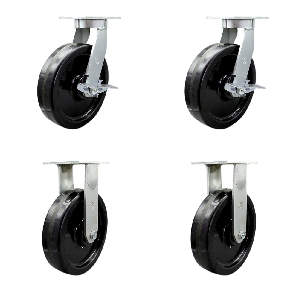 12 Inch Heavy Duty Phenolic Wheel Caster Set 2 Swivel Lock and Brake 2 ...
