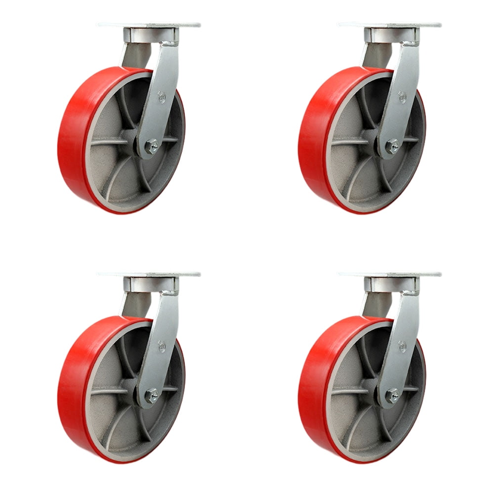 12 Inch Heavy Duty Red Poly on Cast Iron Swivel Caster Set with 2 Swivel Locks - Walmart.com