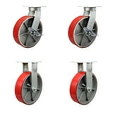 12 Inch Heavy Duty Red Poly on Cast Iron Wheel Caster Set 2 Brakes 2 ...