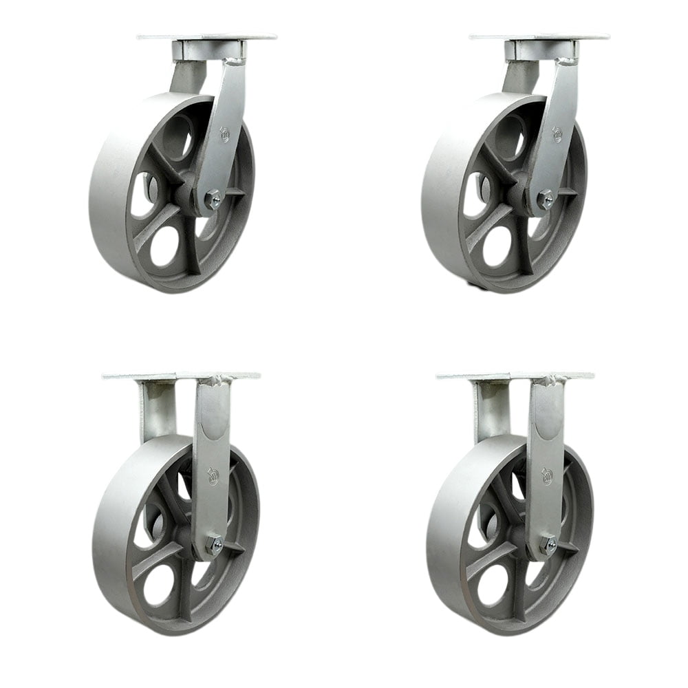 12 Inch Heavy Duty Semi Steel Cast Iron Caster Set 2 Swivel Locks 2 ...