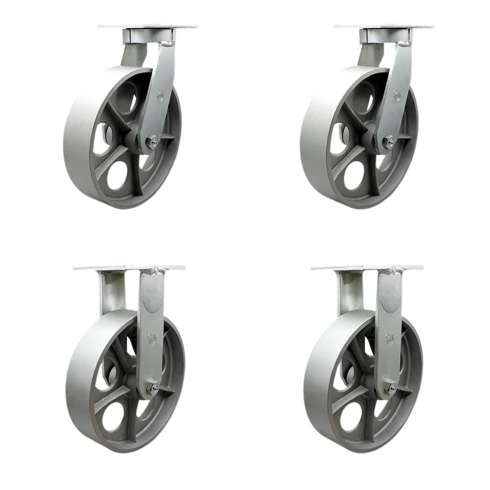 12 Inch Heavy Duty Semi Steel Cast Iron Wheel Caster Set 2 Swivel 2 ...