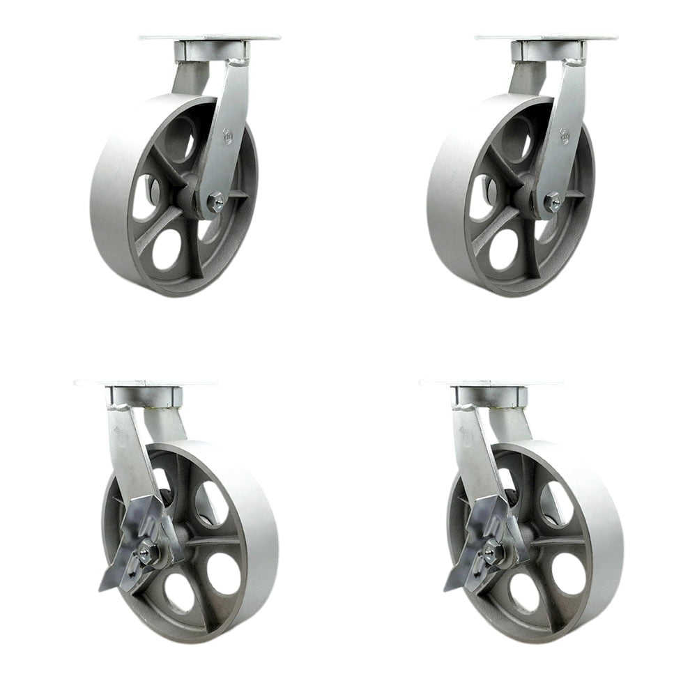 12 Inch Heavy Duty Semi Steel Cast Iron Wheel Swivel Caster Set with 2 ...