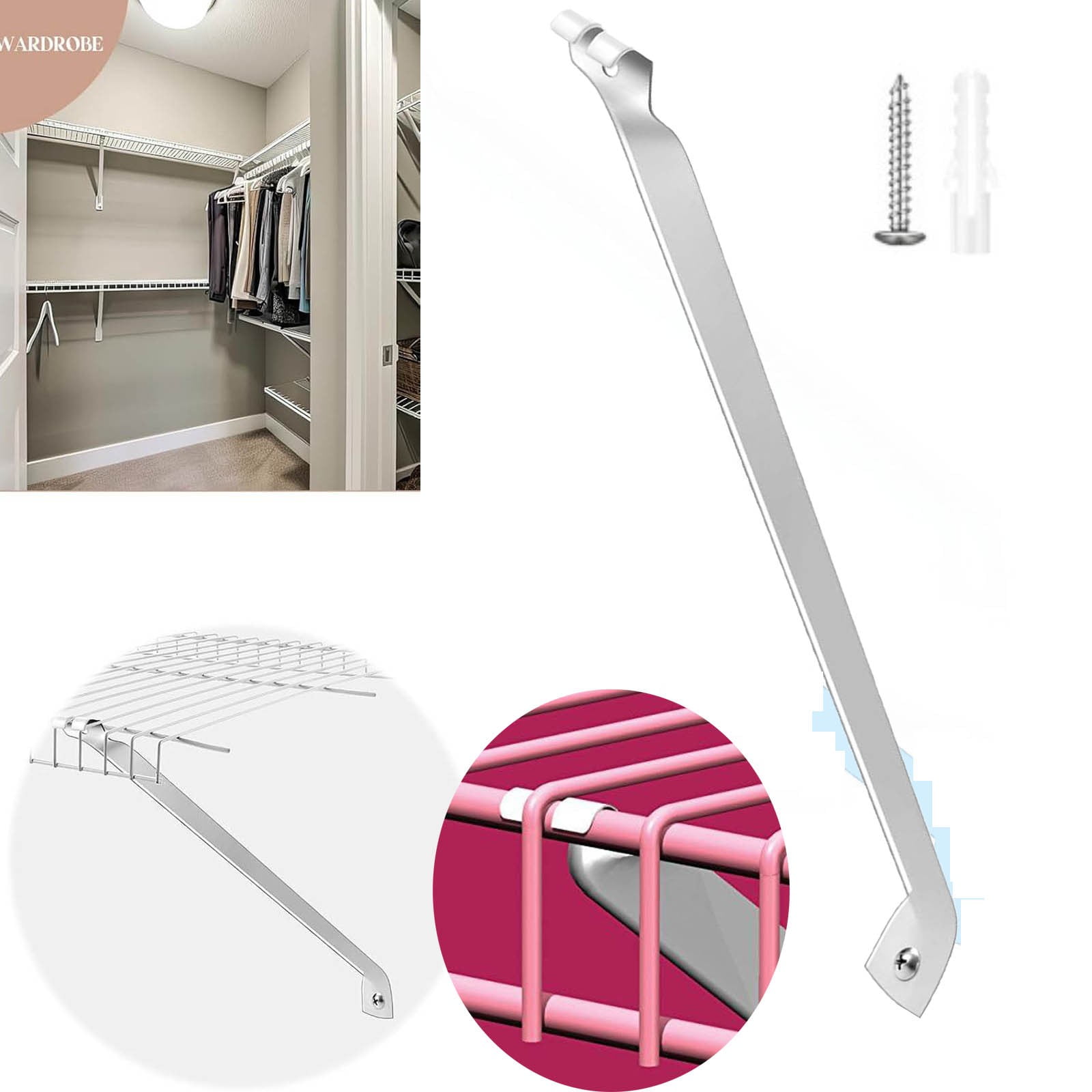 12 Inch Heavy Duty Support Brackets for Wire Shelving Metal Closet ...