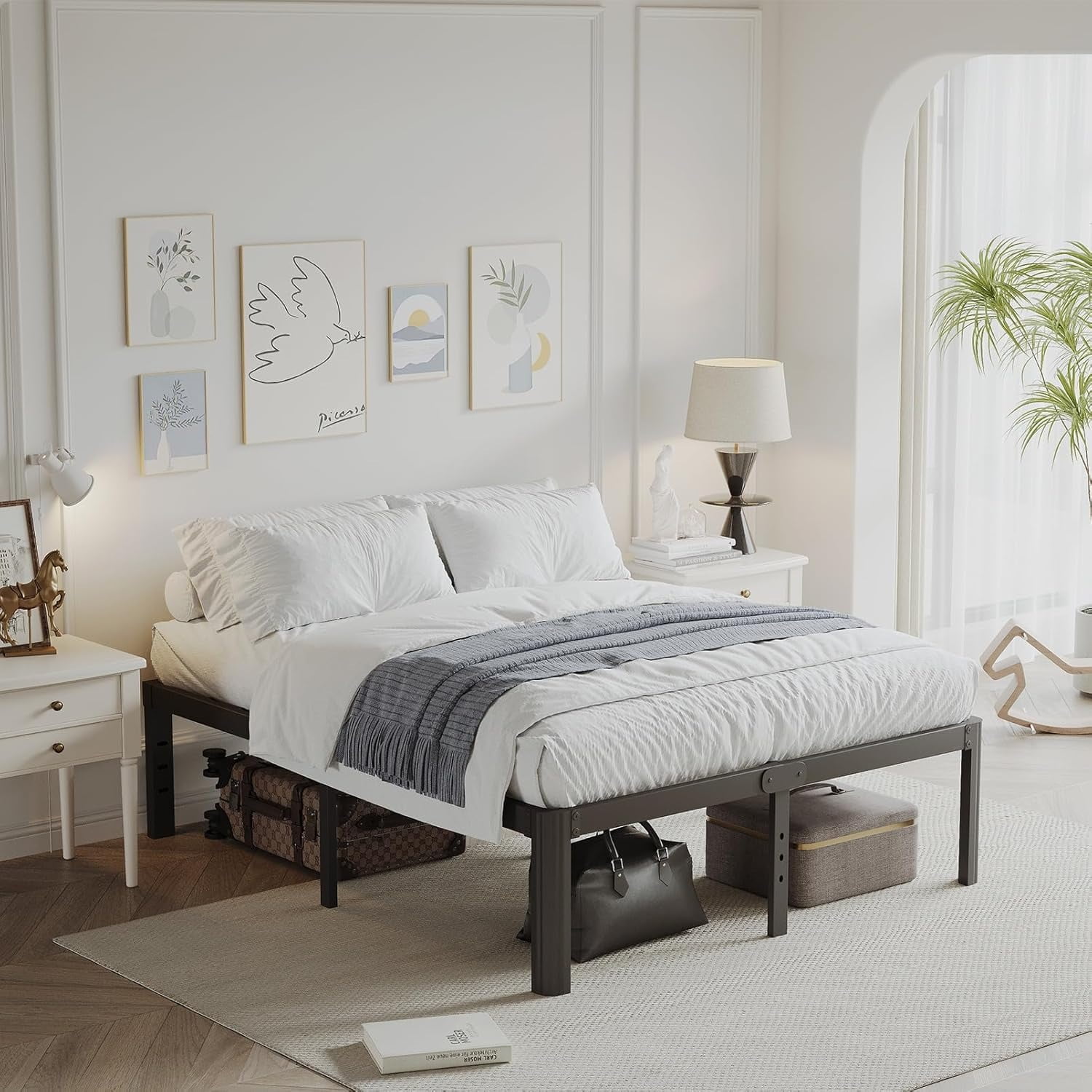 12 Inch High Platform Metal King Size Bed Frame, King Bed Frame no Box ...