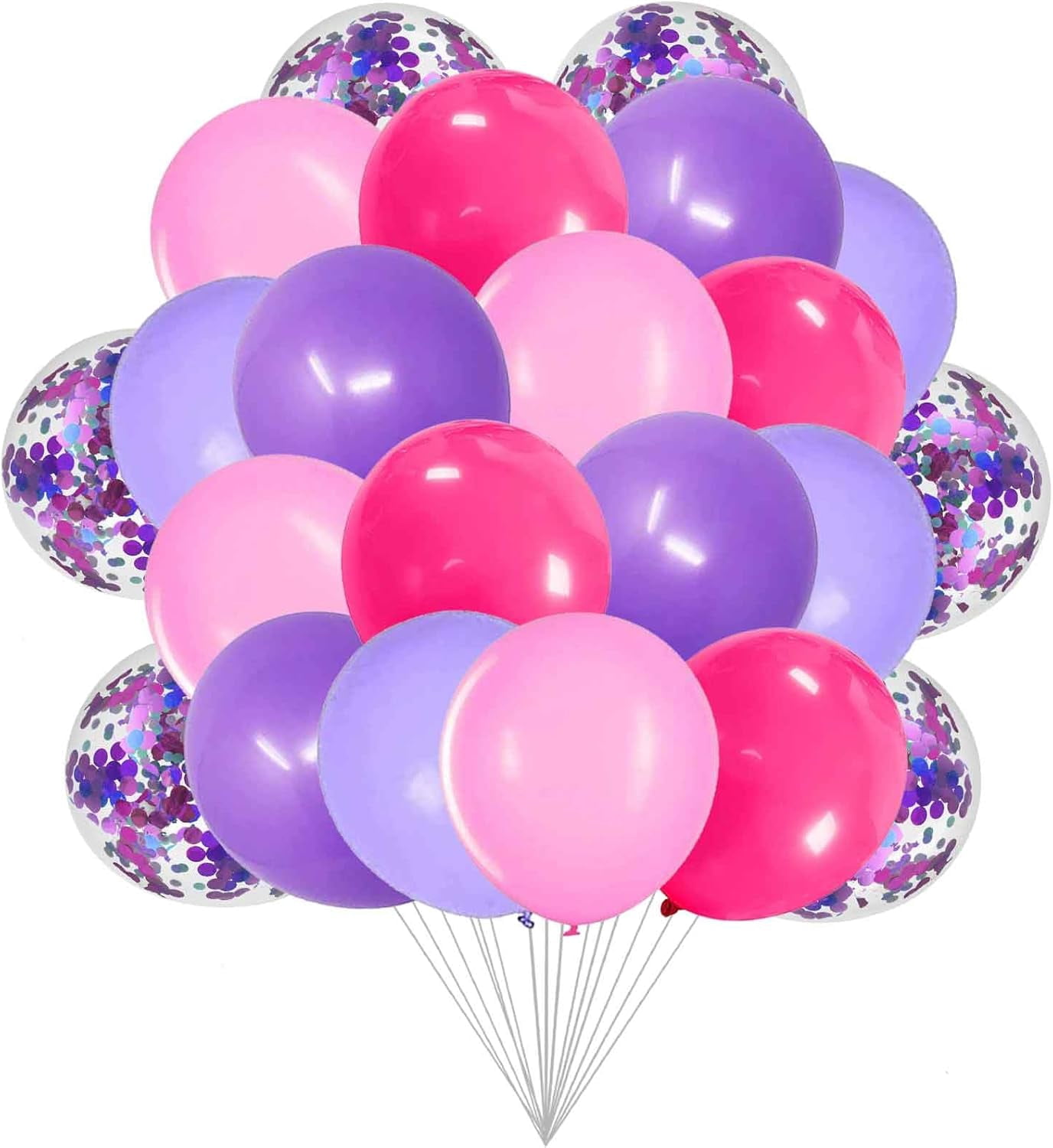 12 Inch Hot Pink Balloons with Pink Purple Confetti, 50pcs, for Baby ...