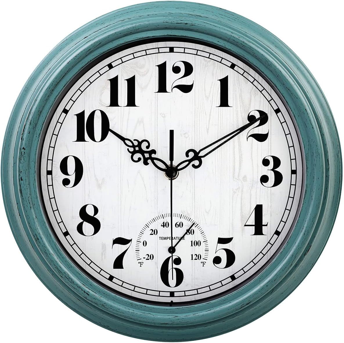 12 Inch Indoor Outdoor Clocks,Waterproof Wall Clock with Thermometer ...