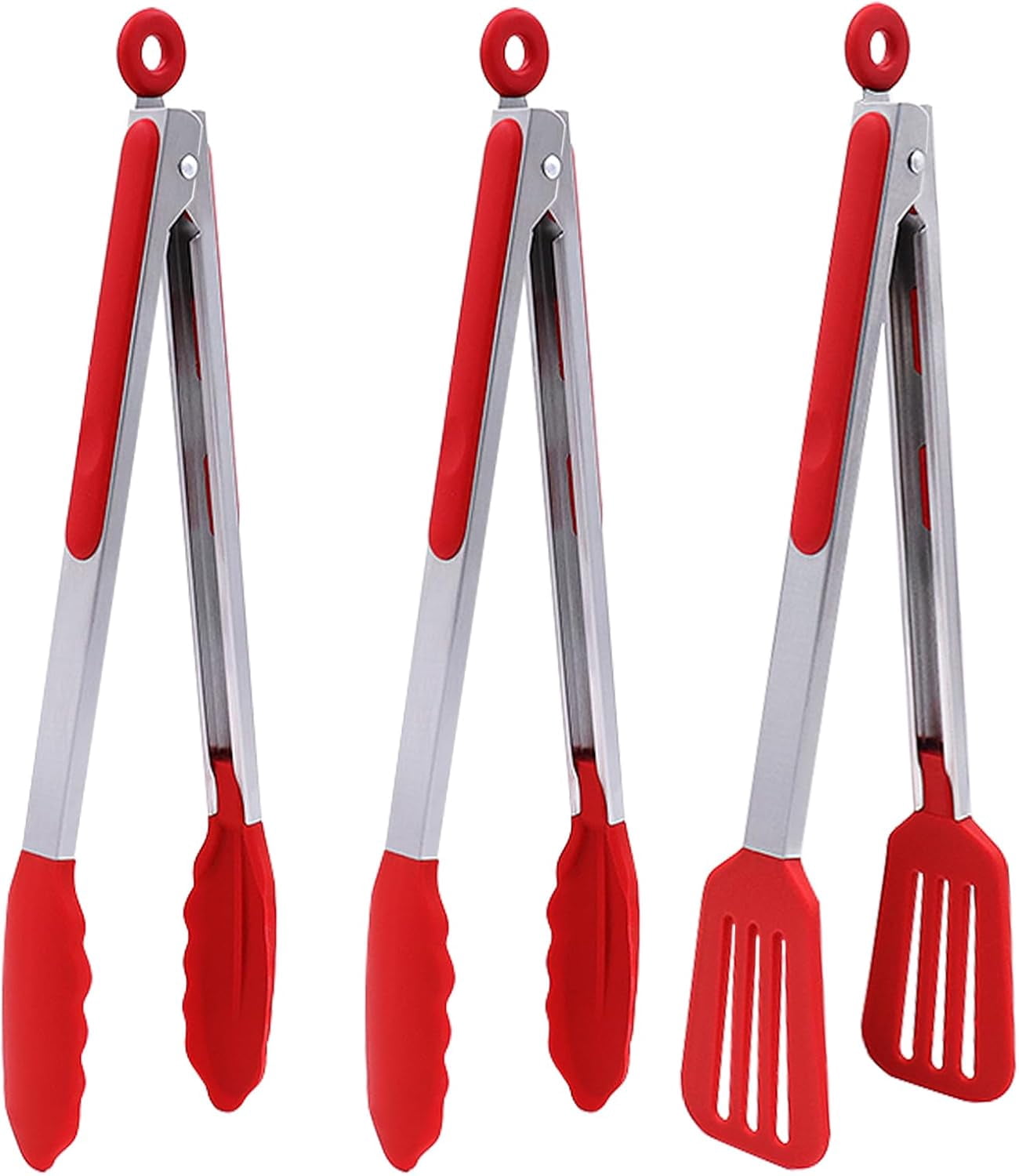 12 Inch Kitchen Tongs Set of 3, Cooking Tongs with Silicone Tips and ...