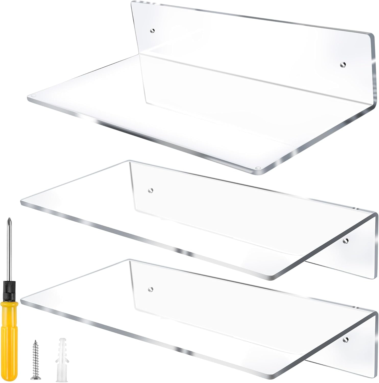 12 Inch L-Shaped Acrylic Floating Shelf Clear Wall Mounted Shelves ...