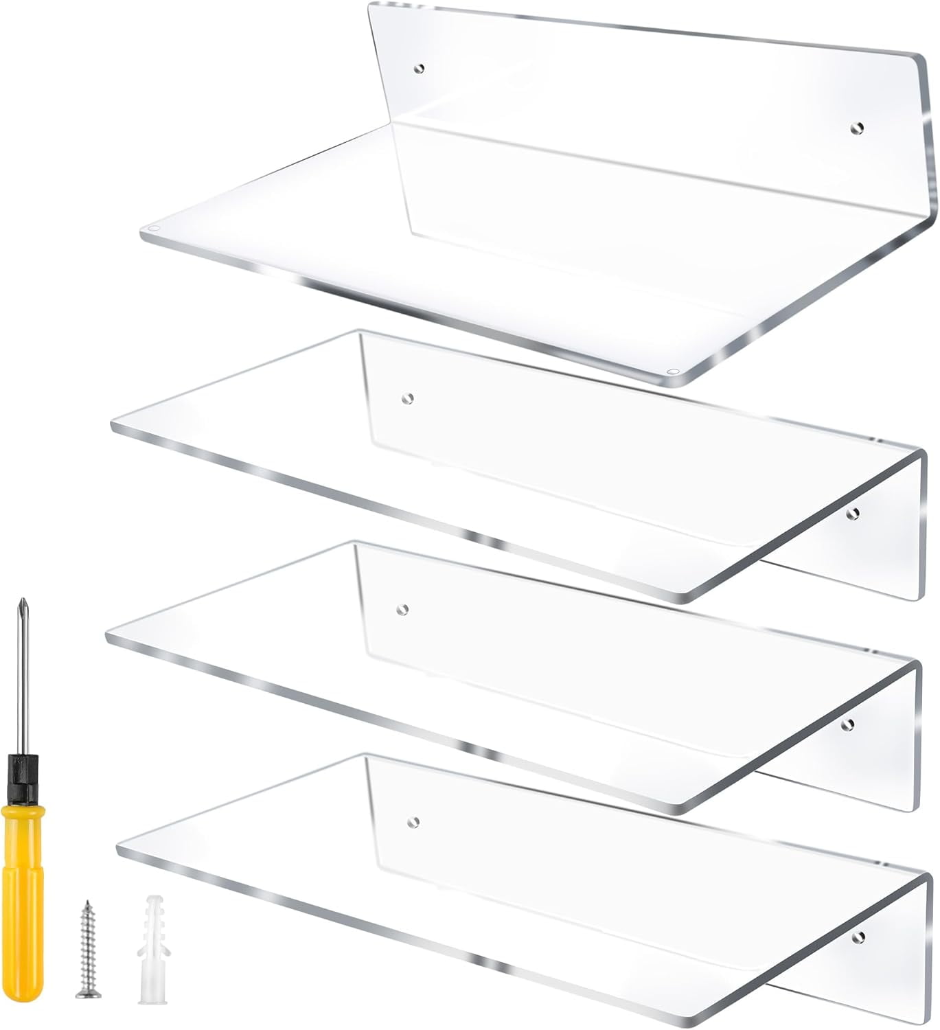 12 Inch L-Shaped Acrylic Floating Shelf Clear Wall Mounted Shelves ...