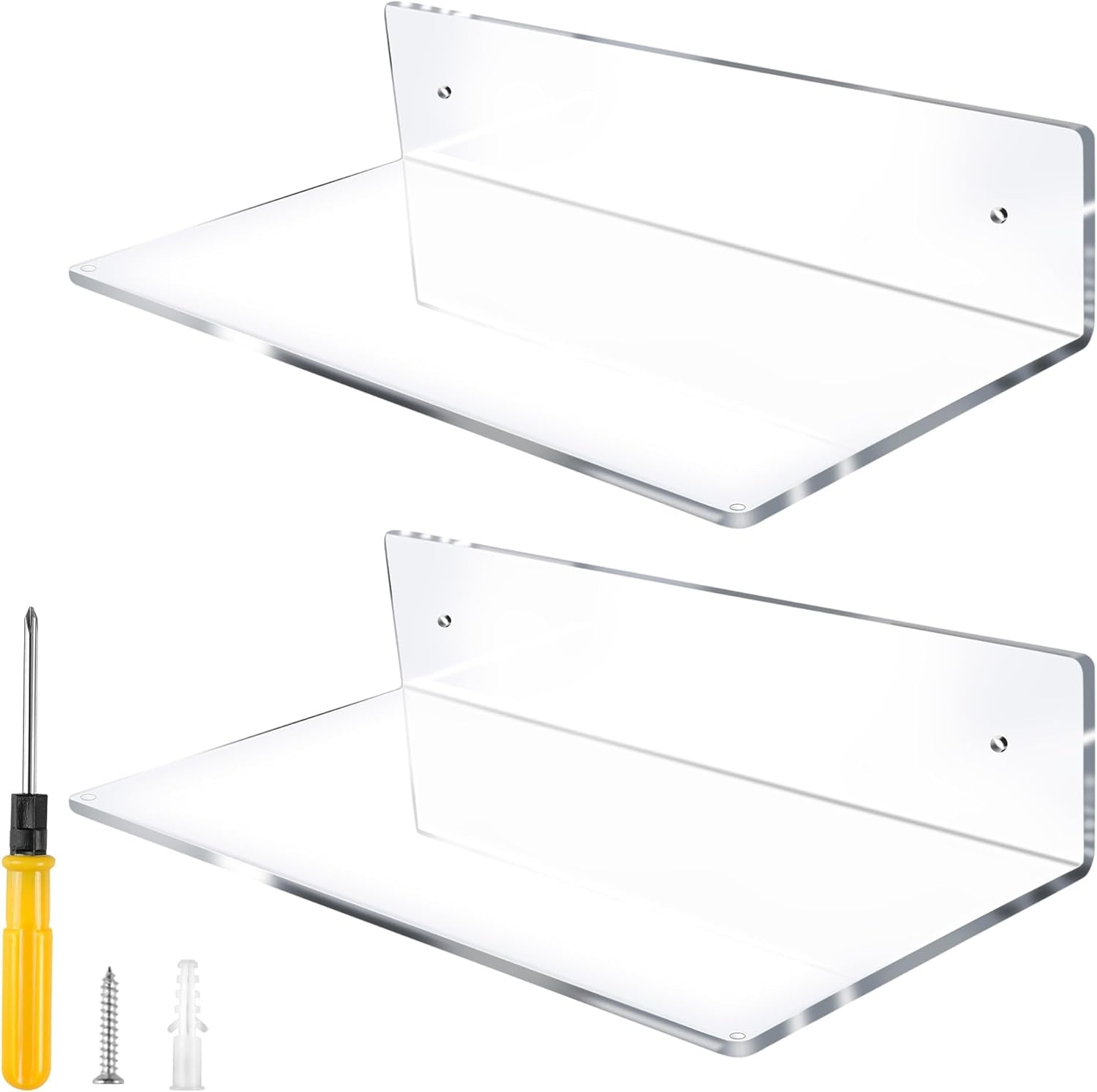 12 Inch L-Shaped Acrylic Floating Shelf Wall Mounted Shelves Invisible ...