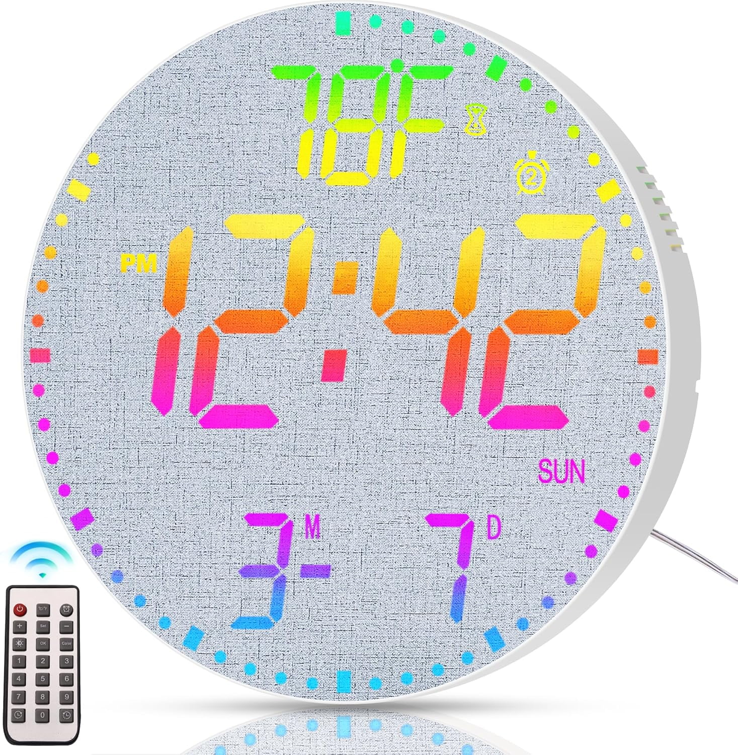 12 Inch Large Digital Wall Clock with Remote Control,RGB Color,Timer ...