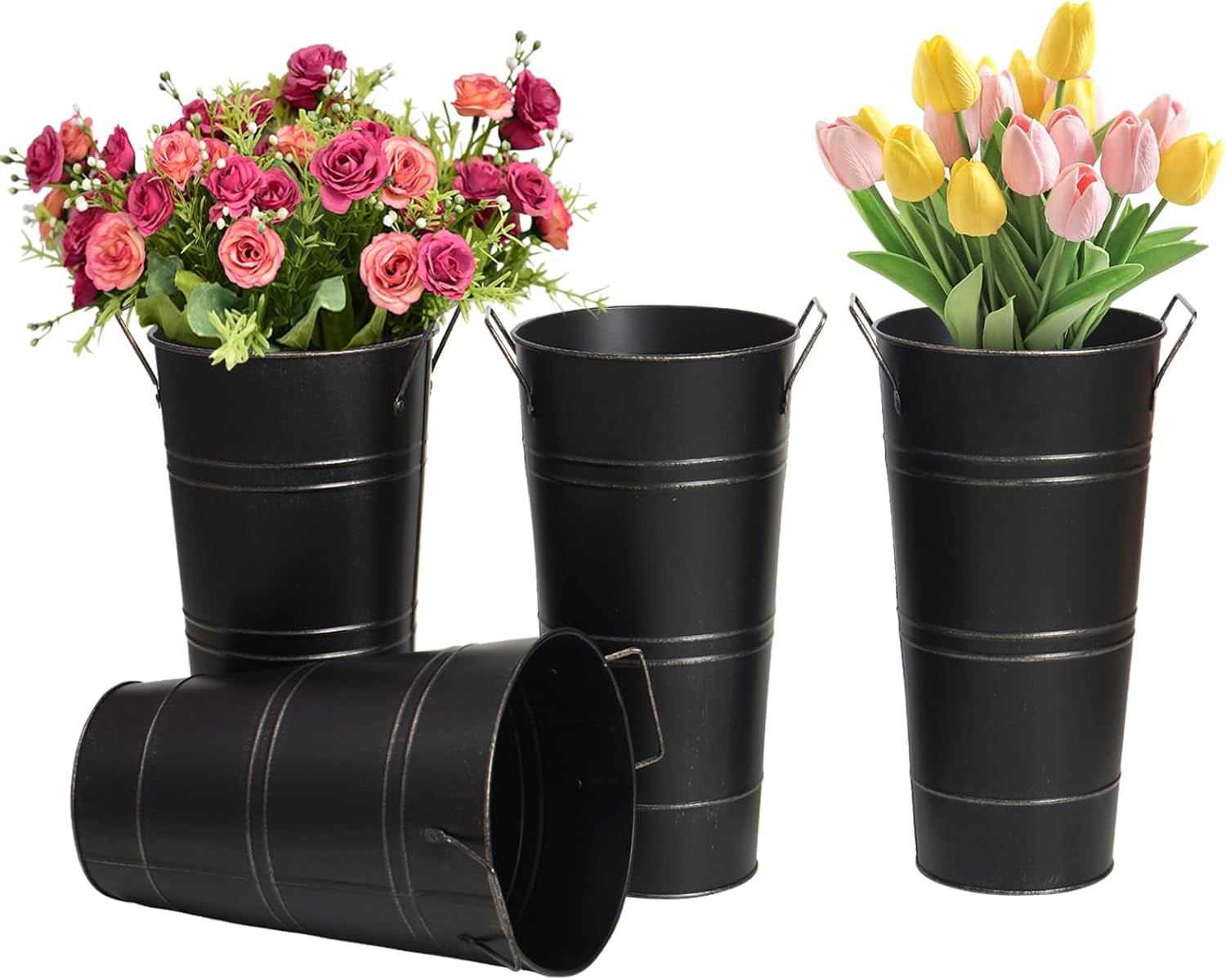 12 Inch Large Galvanized Metal Vases Farmhouse French Flower Bucket ...