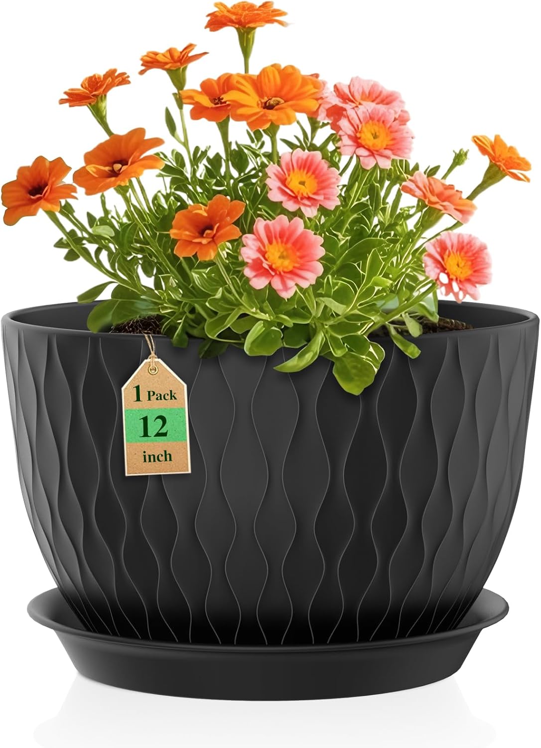 12 Inch Large Plant Pots for Indoor or Outdoor Plants, Wide Water ...