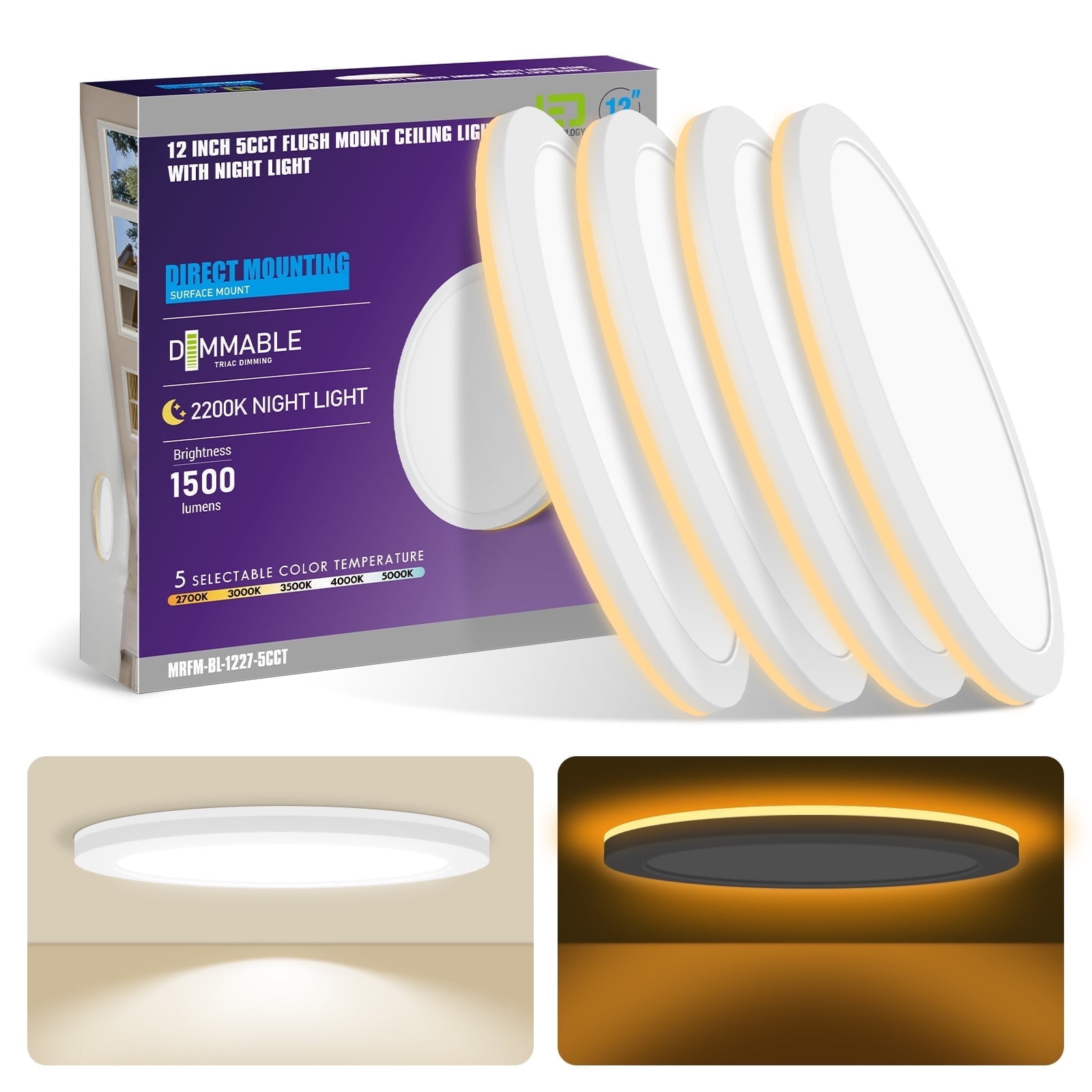 MW Lighting 12 inch Led Flush Mount Ceiling Night Light,24W,2700K-5000K ...