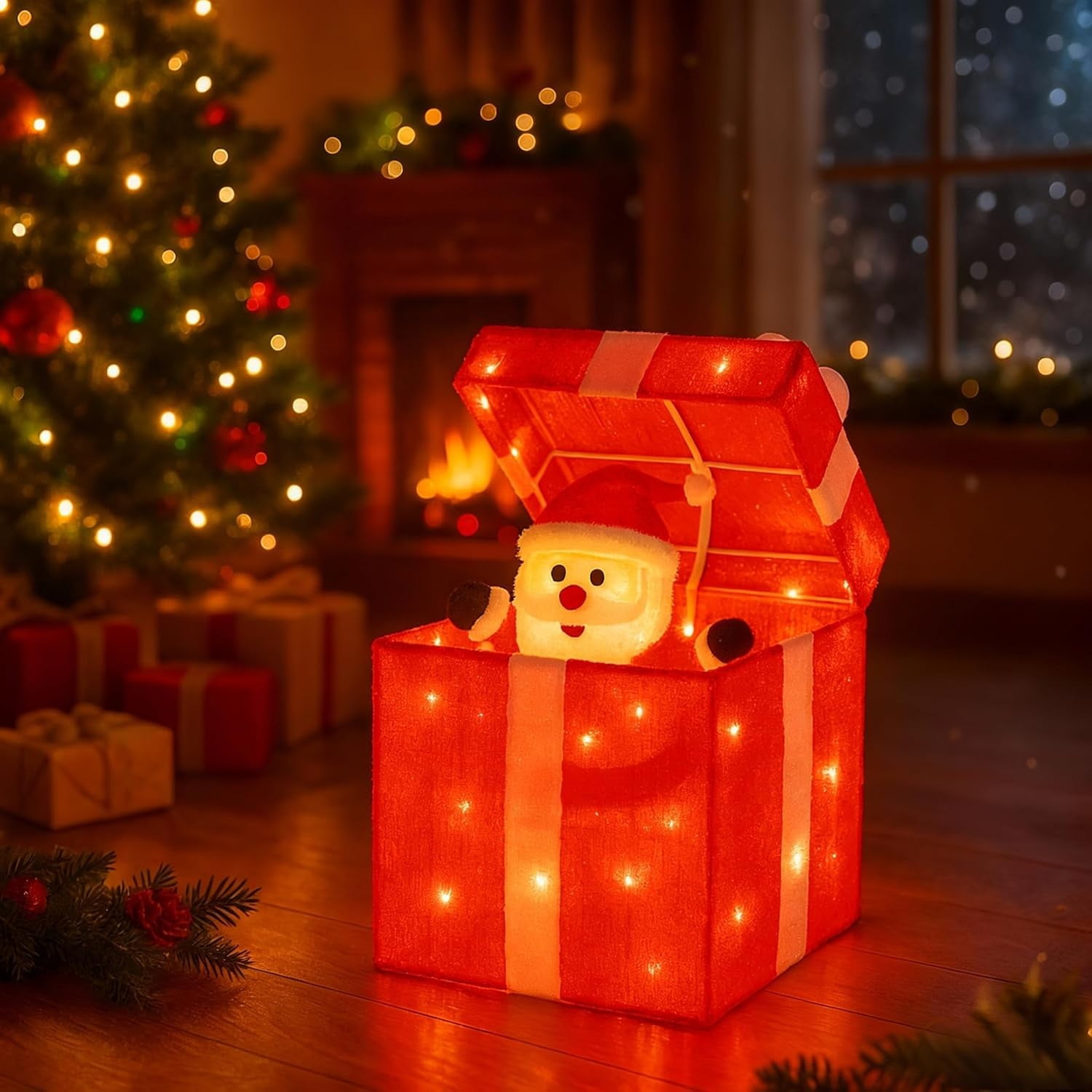 12 Inch Lighted Christmas Reindeer Gift Box Decoration with Motorized ...
