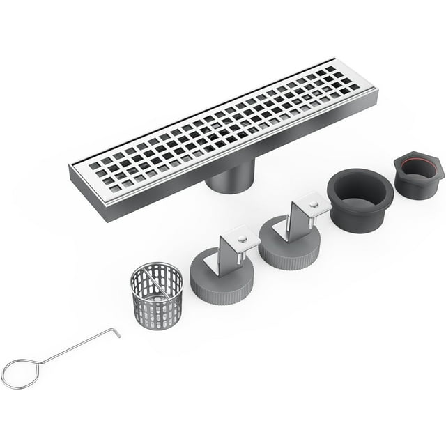 12 Inch Linear Shower Drain, Brushed Nickel Shower Floor Drain, High Flow Shower Drain Kit with ...