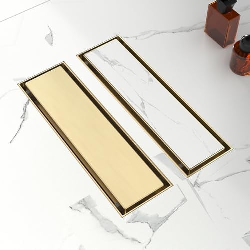 12-Inch Linear Shower Drain with Tile Insert Grate, SUS 304 Stainless ...