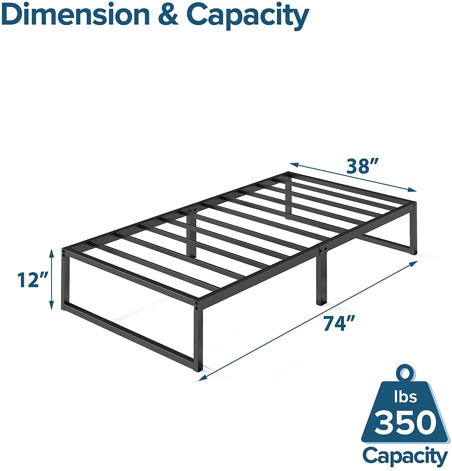 12 Inch Lorelei Metal Platform Bed Frame - Twin, Black - Walmart.com