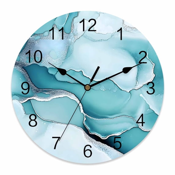 12 Inch Marble Texture Wall Clock, Watercolor Blue Wave Abstract Art ...