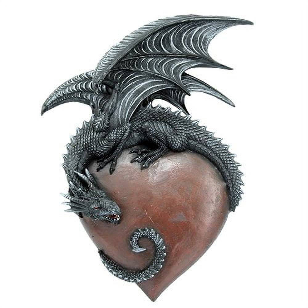 12 Inch Medieval Dragon Sculpture on Large Heart, Hand Painted Resin ...