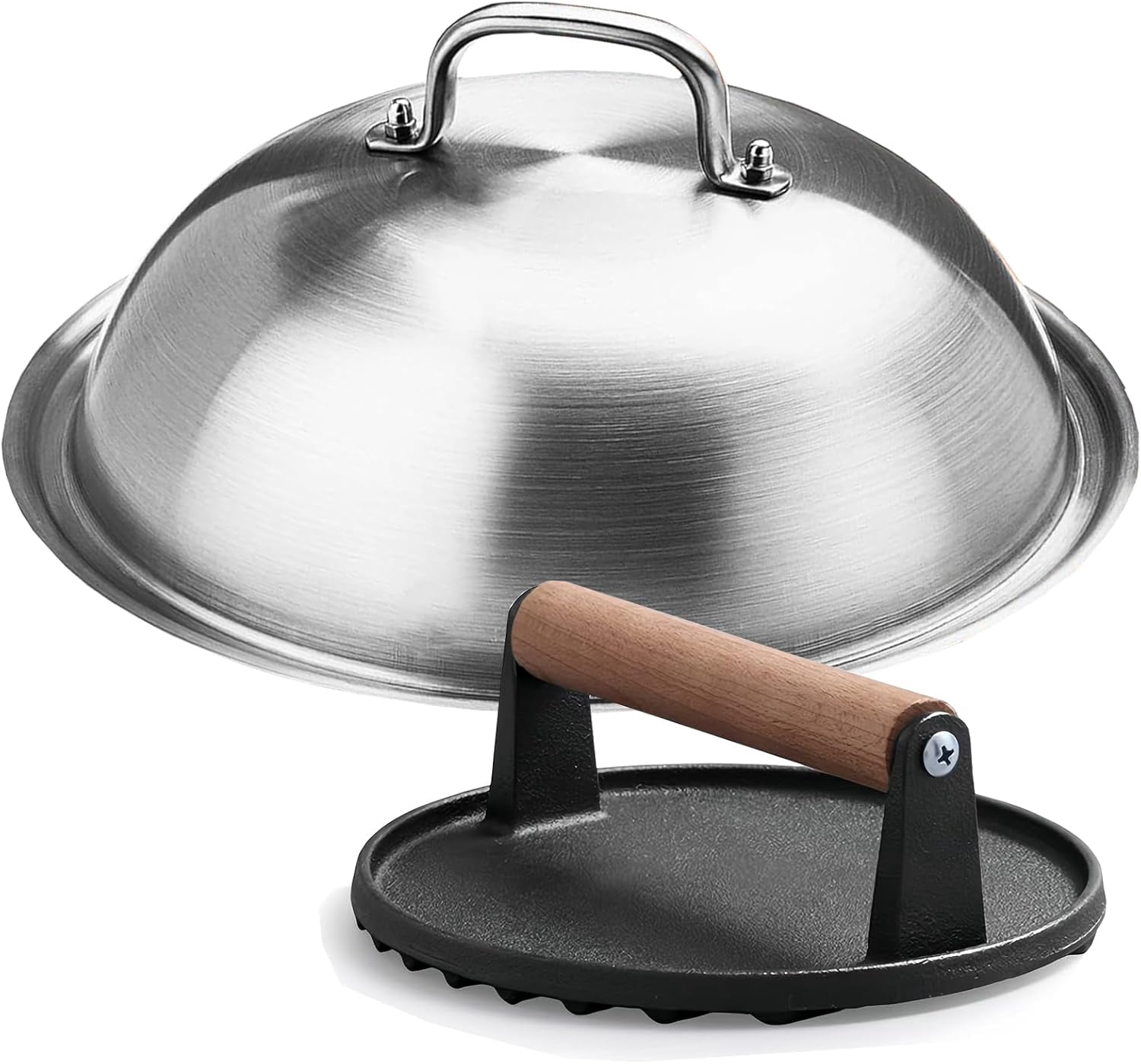 12 Inch Melting Dome with Round Cast Iron Smash Burger Press for ...