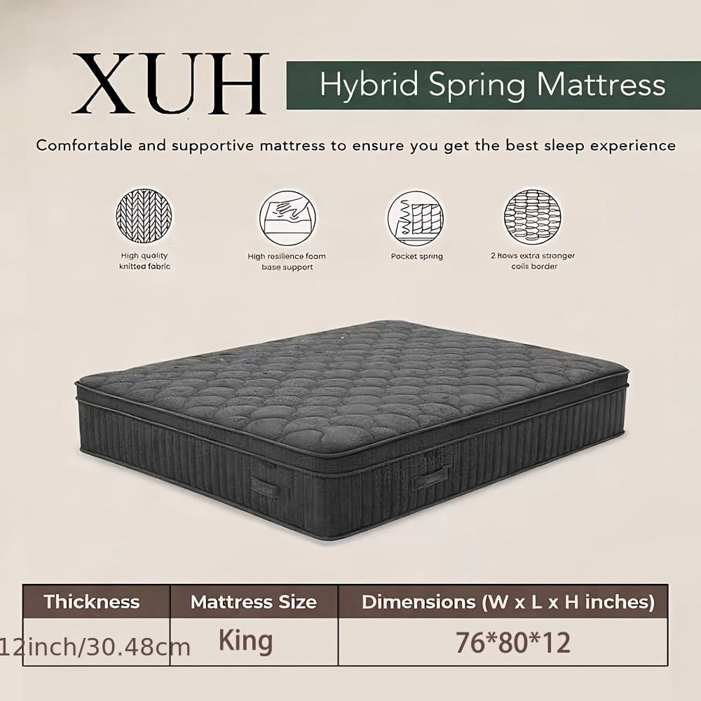 12 Inch Memory Foam & Spring Hybrid Mattress, Medium Firm, Lumbar ...