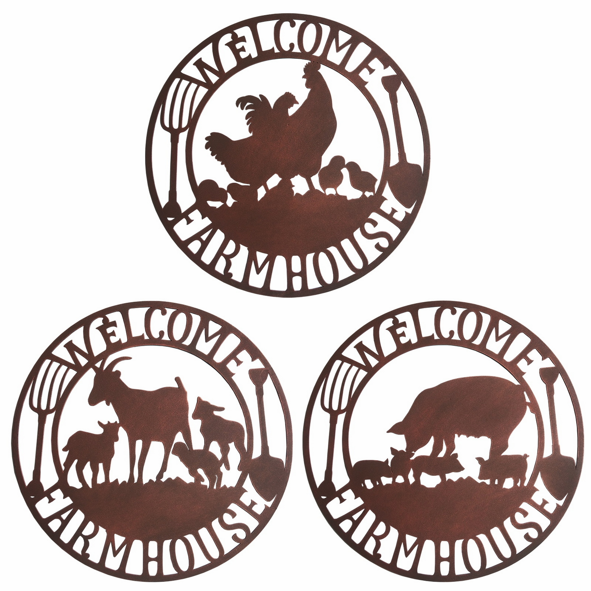 12 Inch Metal Goat Pig Rooster Wall Art Decor, Brown Animal Welcome ...