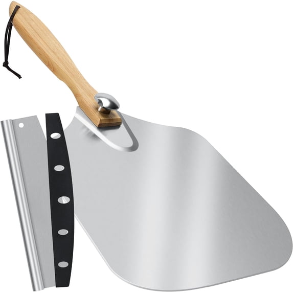 12 Inch Metal Pizza Paddle (12"x 14") with Rocker Cutter & Foldable ...